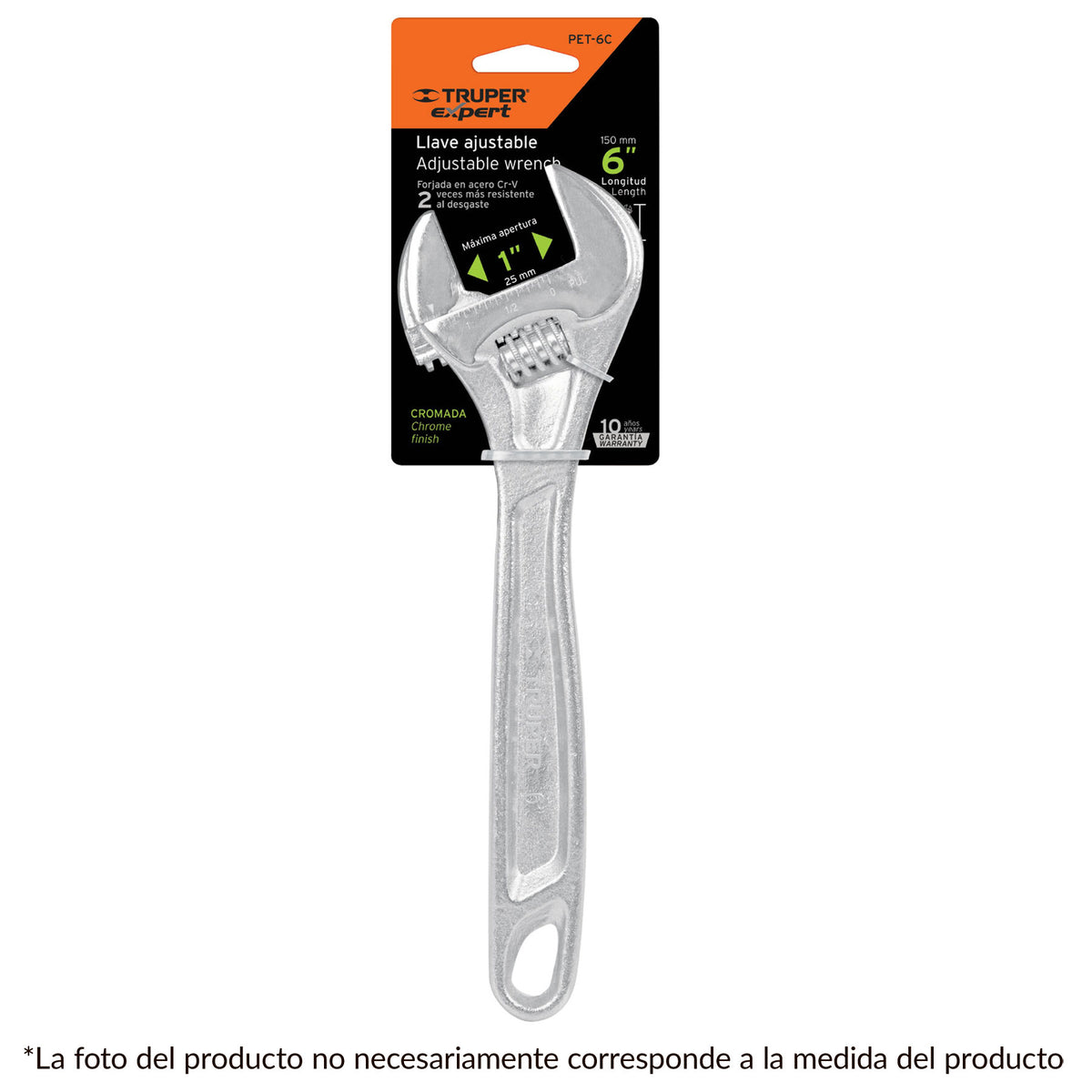 Perico Profesional Cromado, Longitud 10" (254 mm), Apertura 1 3/8" (34 ...